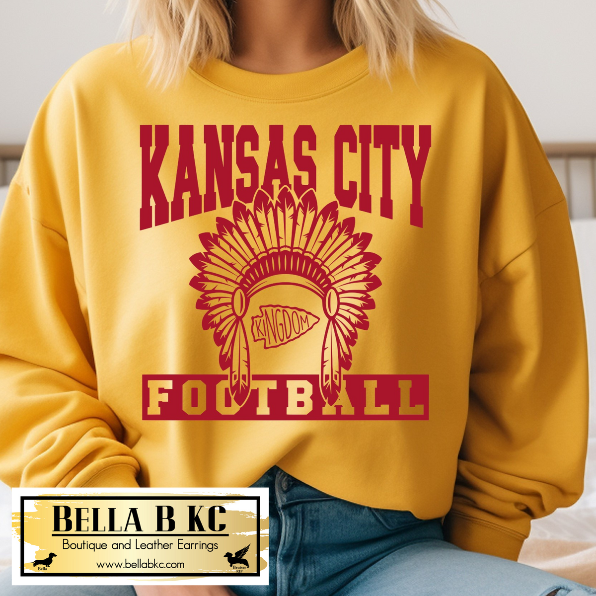 Kansas City Football Red KC Headdress Tee or Sweatshirt – Bella B KC ...