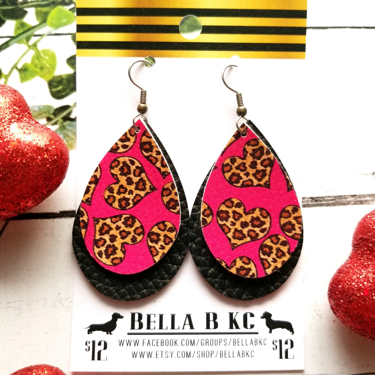 FAUX Valentine Pink Cheetah Heart Double – Bella B KC LLC ~ Boutique